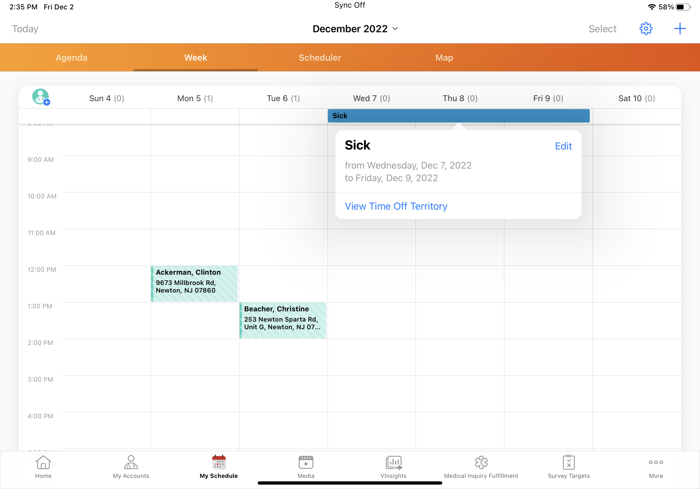 Creating Time Off Territory in My Schedule