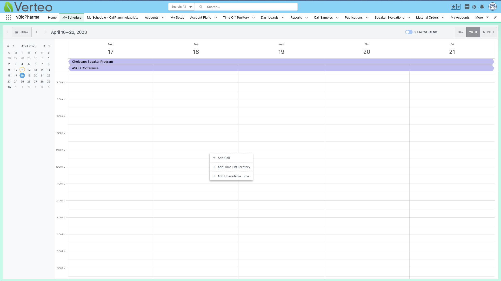 Creating Time Off Territory in My Schedule