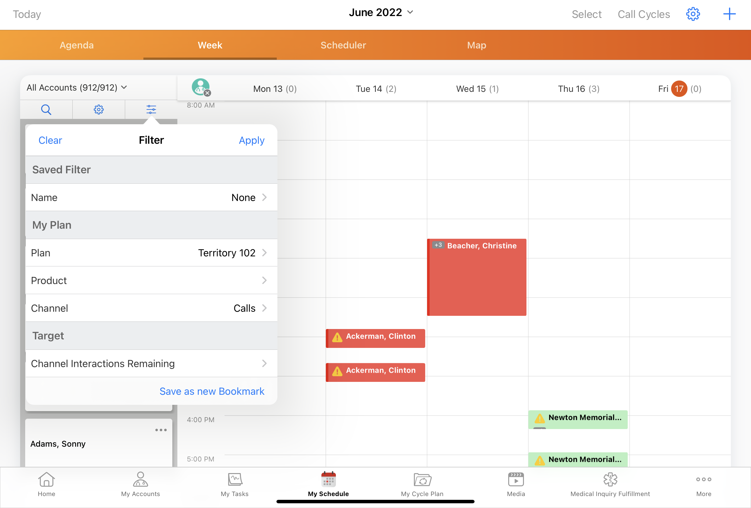 MCCP Filtering in My Schedule