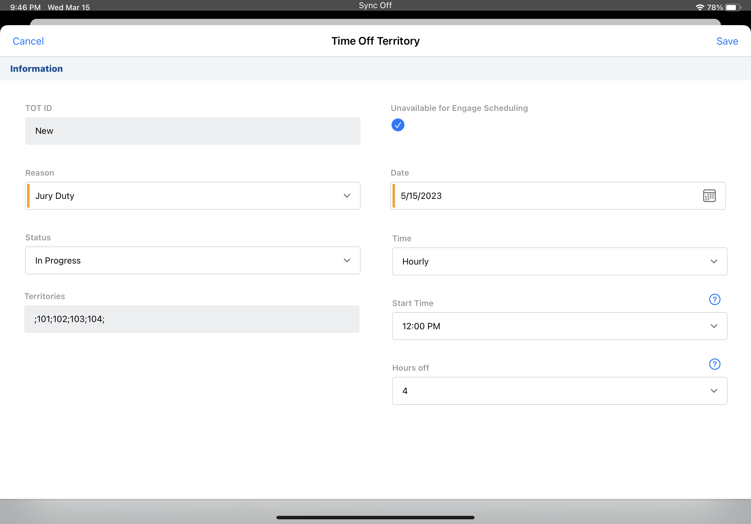 Creating Unavailable Time Slots from Time Off Territory