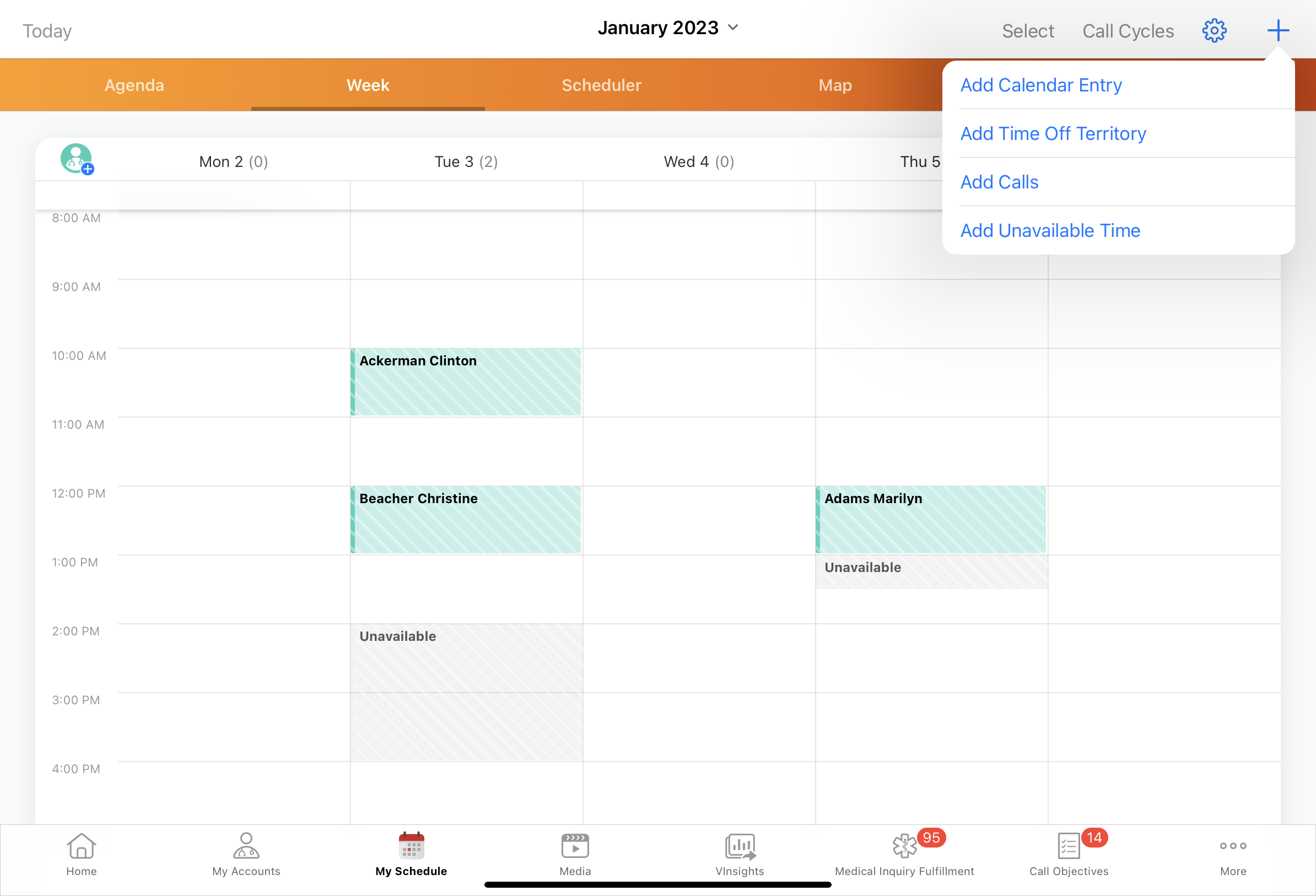My Schedule 内での対応不可タイムスロットの作成