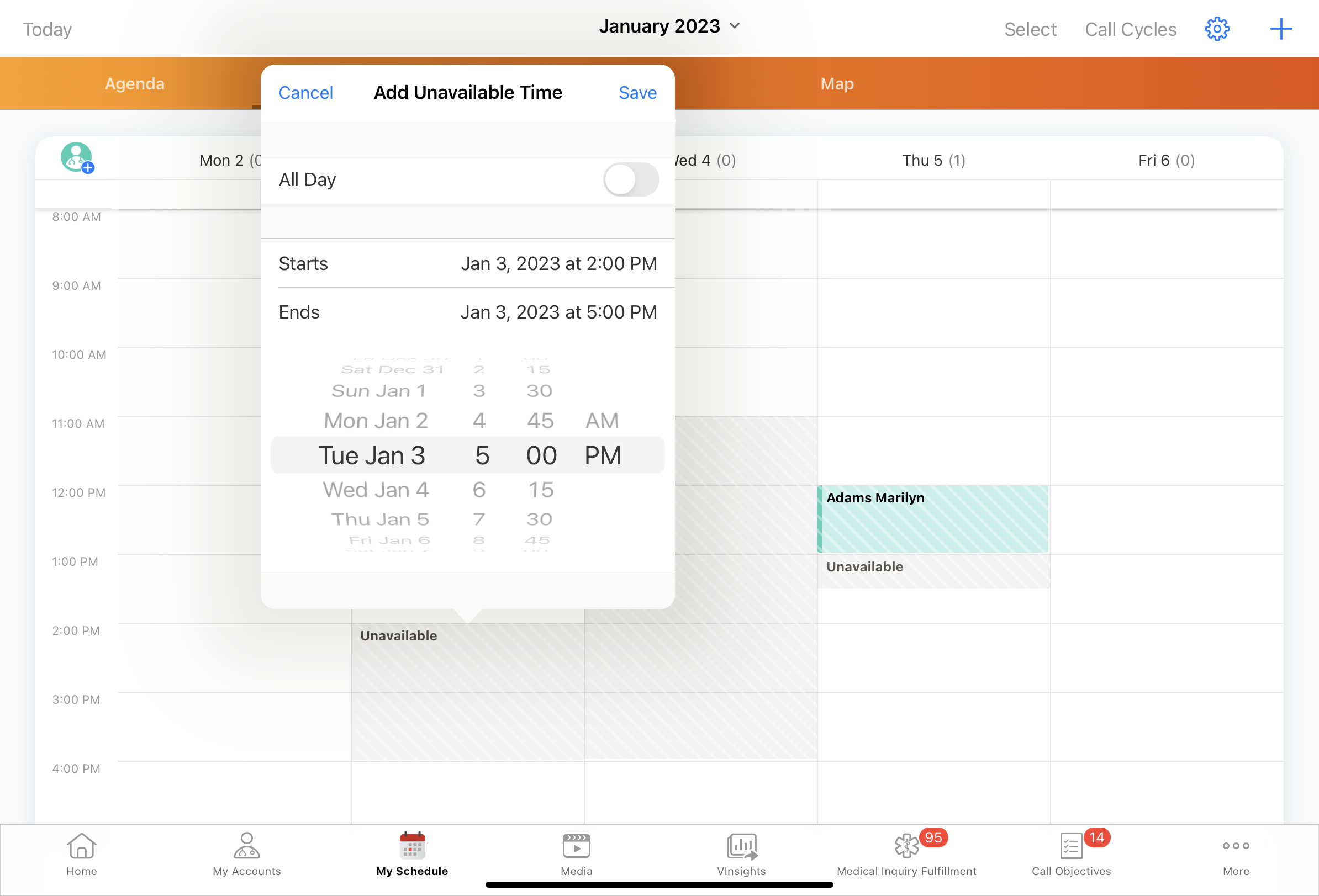 My Schedule 内での対応不可タイムスロットの作成