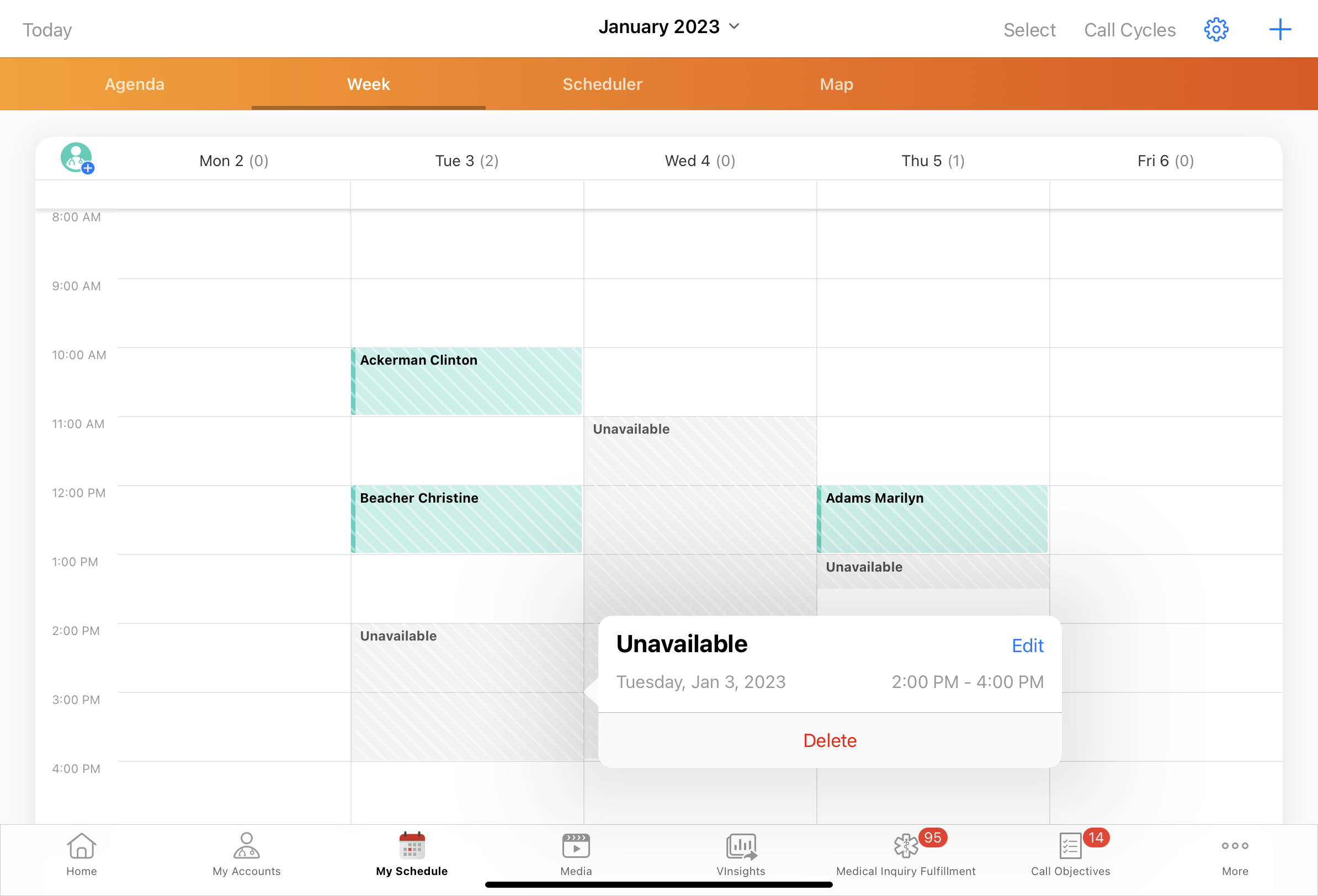 My Schedule 内での対応不可タイムスロットの作成